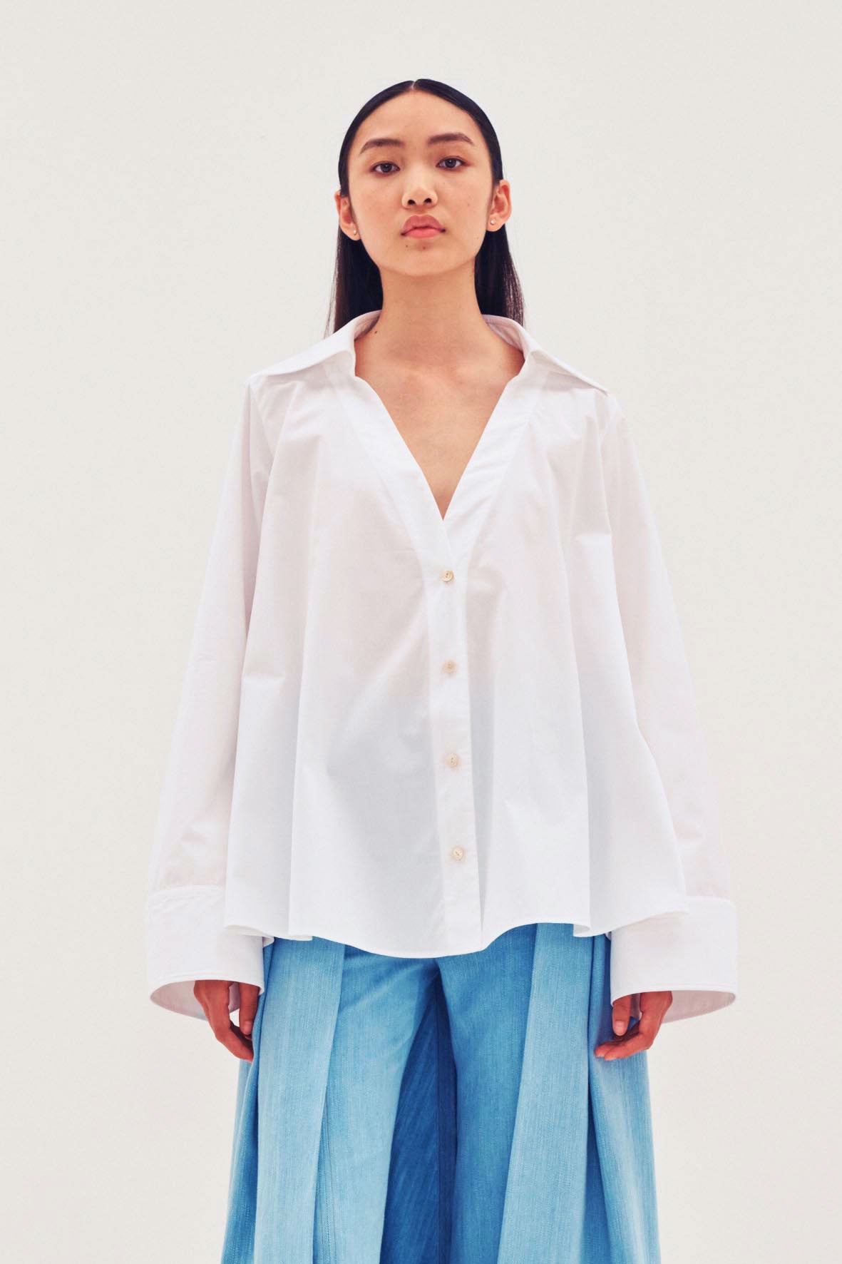 A-Line Open Neck Cotton Shirt