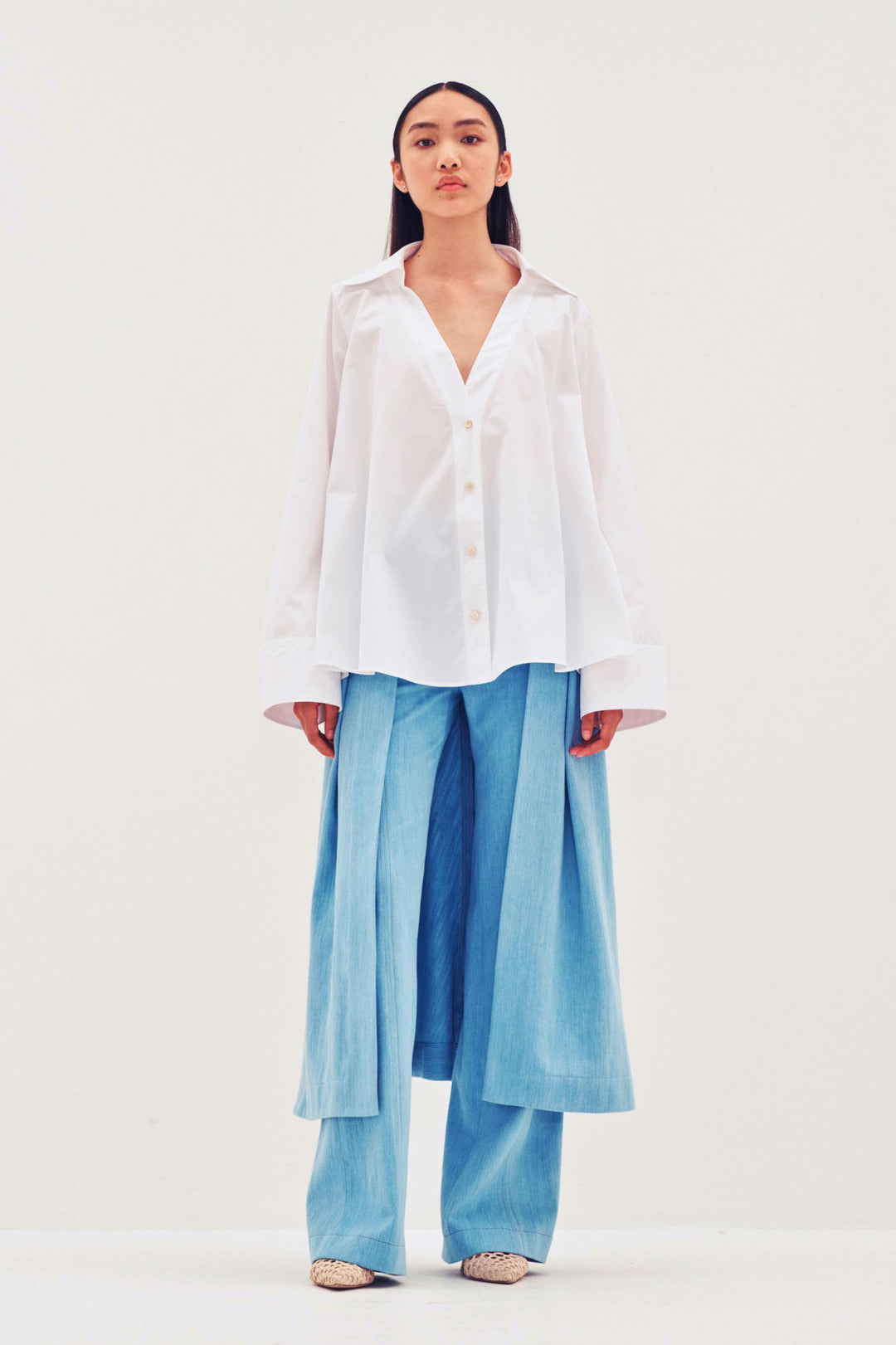 A-Line Open Neck Cotton Shirt