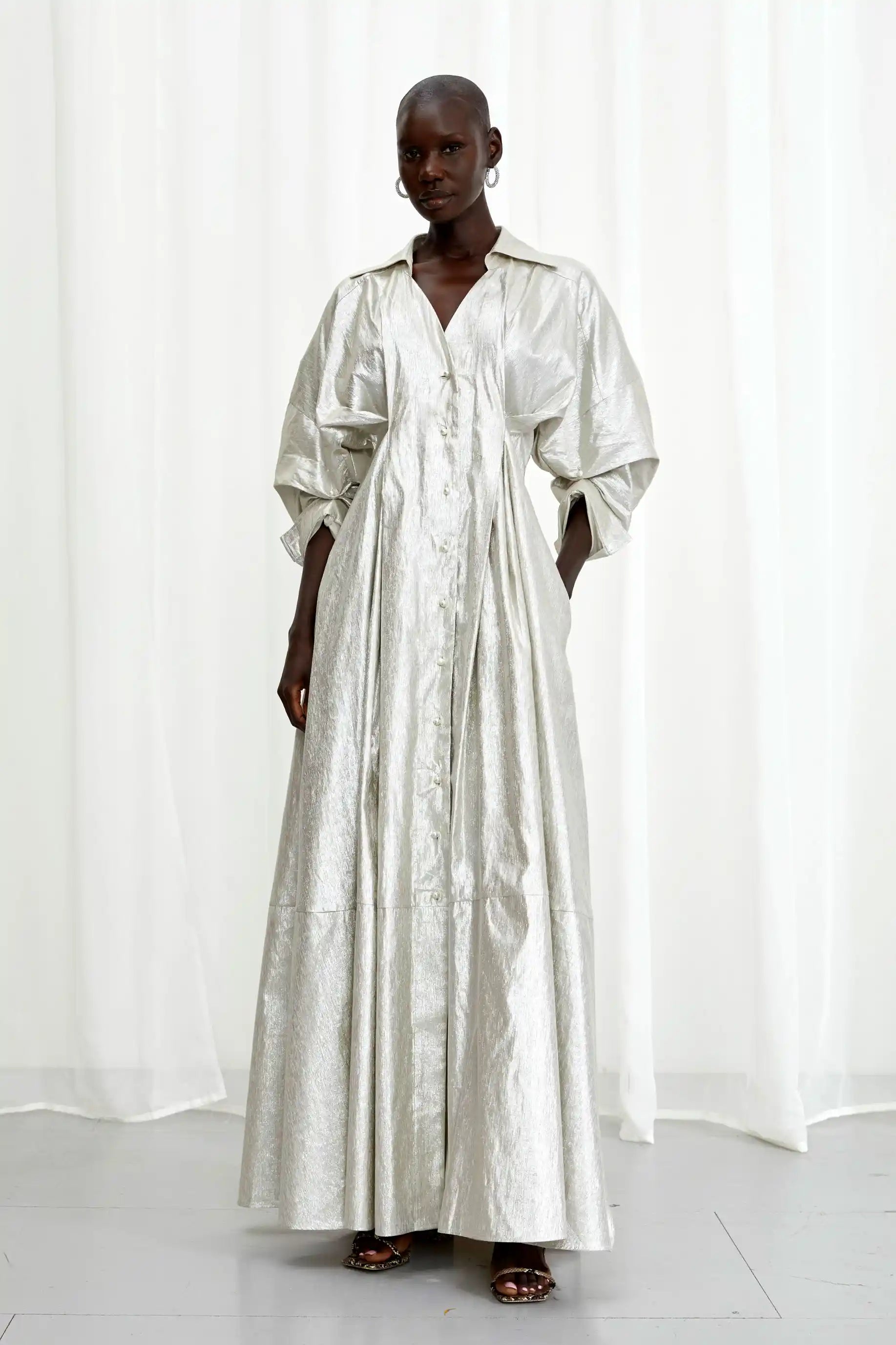 Honesty Opens Gown, silver linen maxi dress – palmer//harding