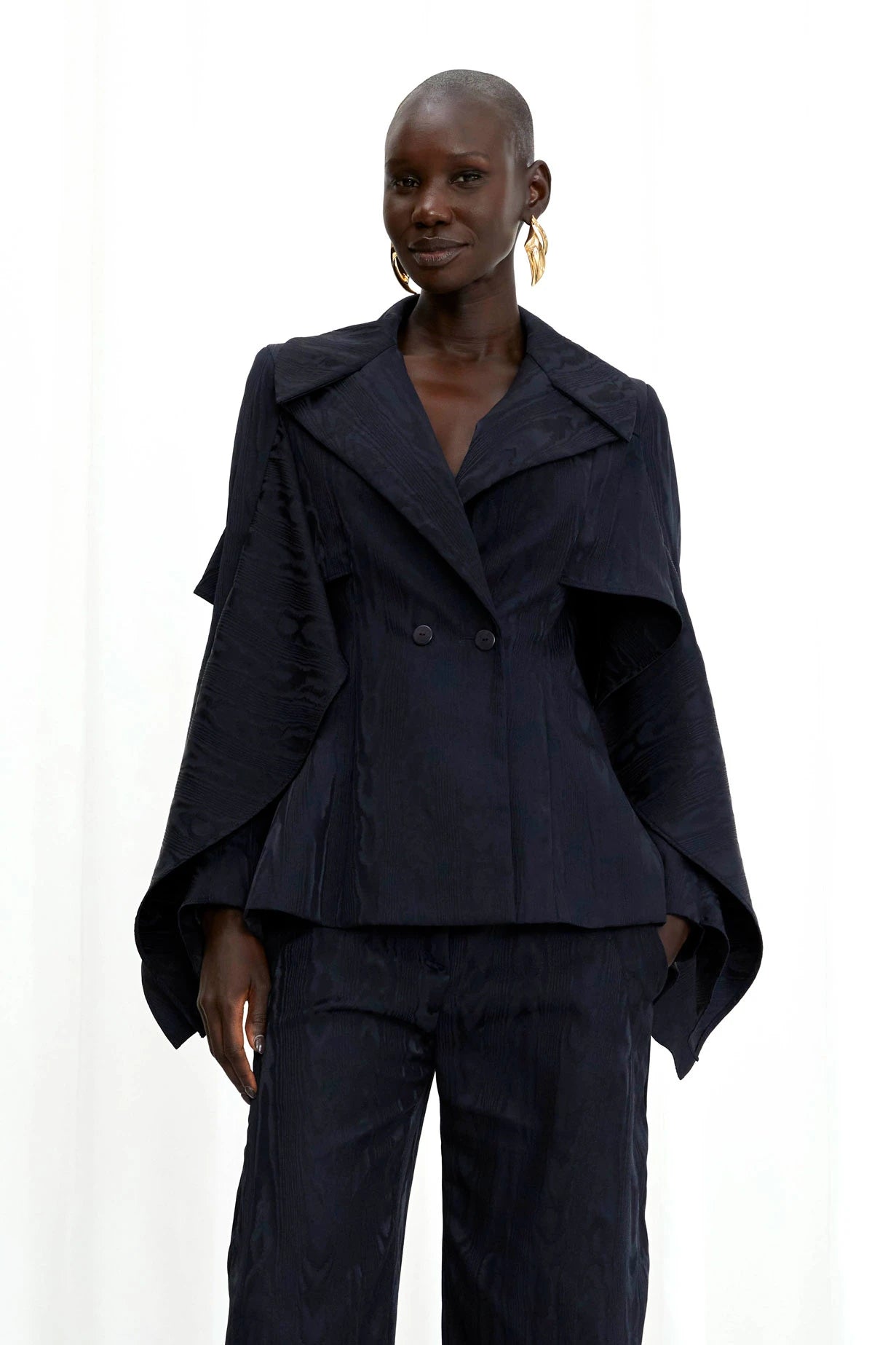 Waves Blazer, navy moire draped sleeved blazer – palmer//harding